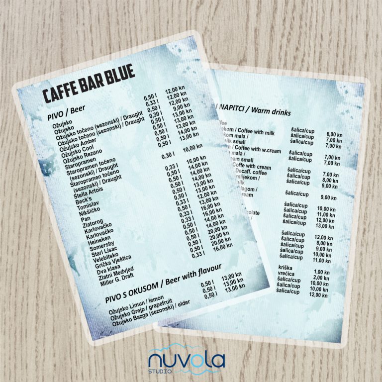 Cjenik plastificiran za kafiće, restorane, tisak